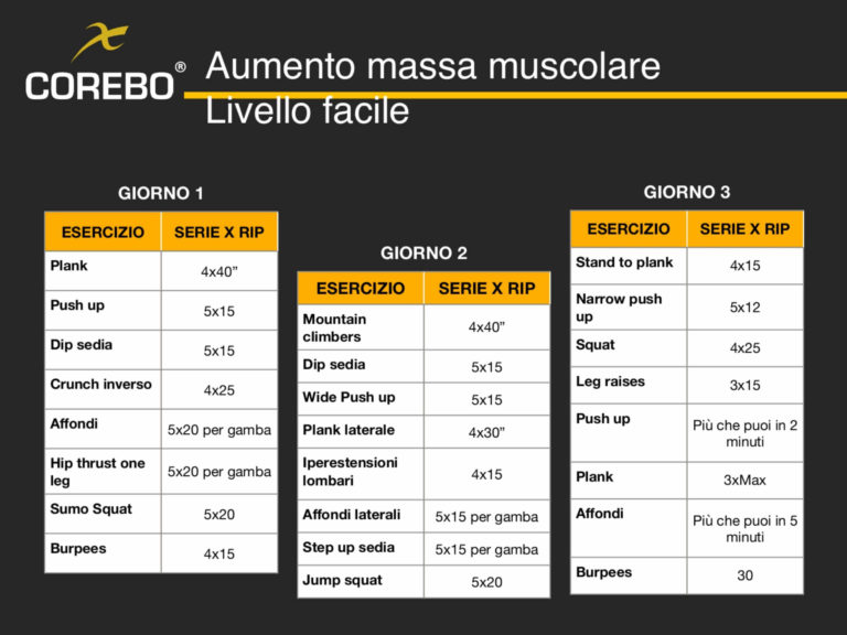 Schede di allenamento a casa: come essere in forma - COREBO
